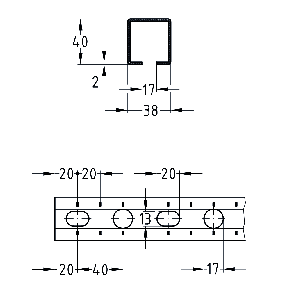MÜPRO | Rail d’installation MPC 38/40/2,0 | 2000 mm | électrozingué MÜPRO | Rail d’installation MPC 38/40/2,0 | 2000 mm | électrozingué