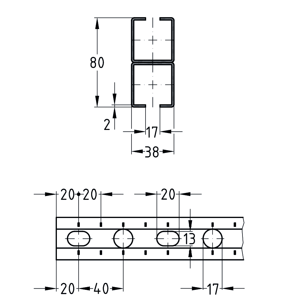 MÜPRO | Rail d’installation MPC 38/80/2,0 H | 2000 mm | zingué MÜPRO | Rail d’installation MPC 38/80/2,0 H | 2000 mm | zingué
