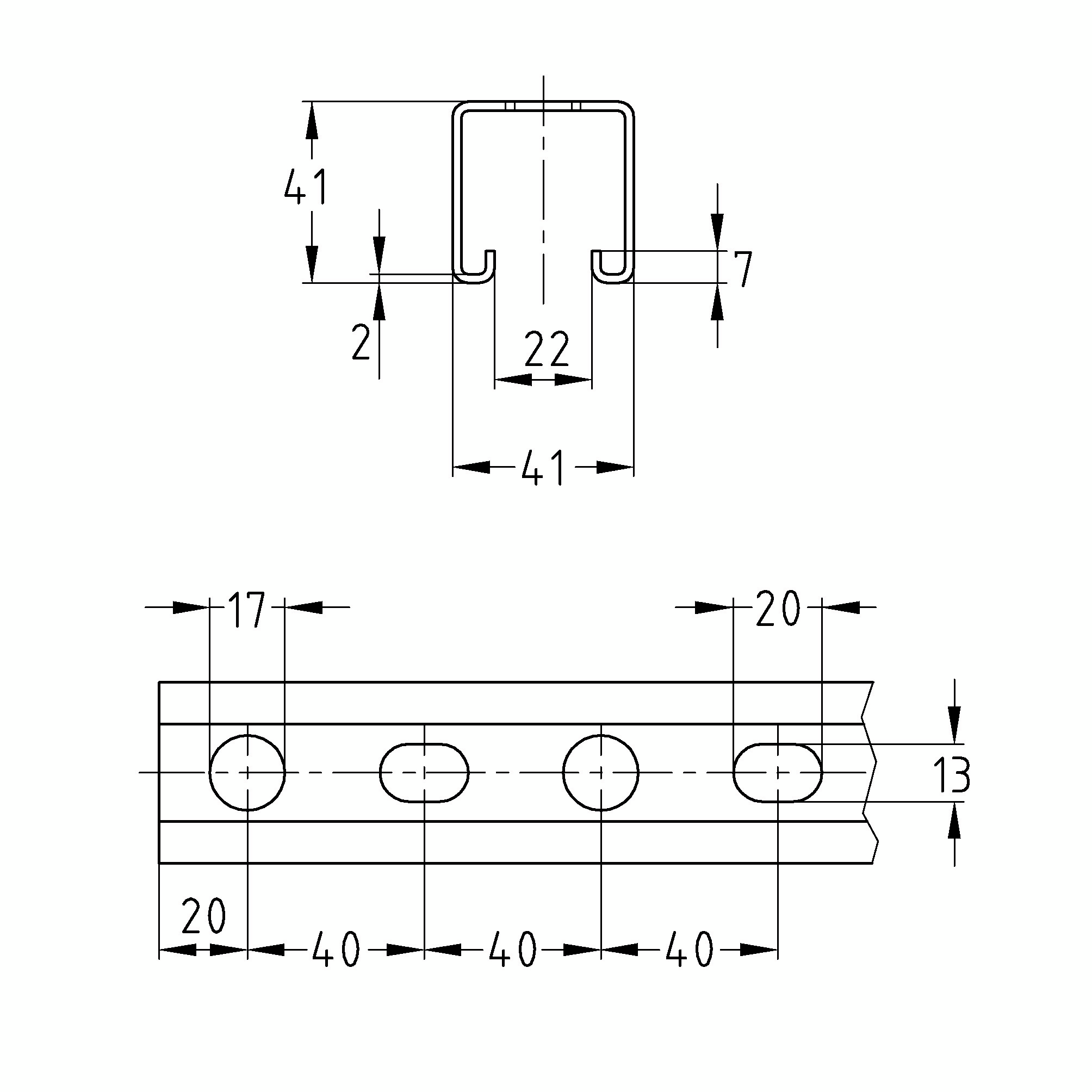 MÜPRO | Rail d’installation MPR 41/41/2,0 | 6000 mm | Inox 316