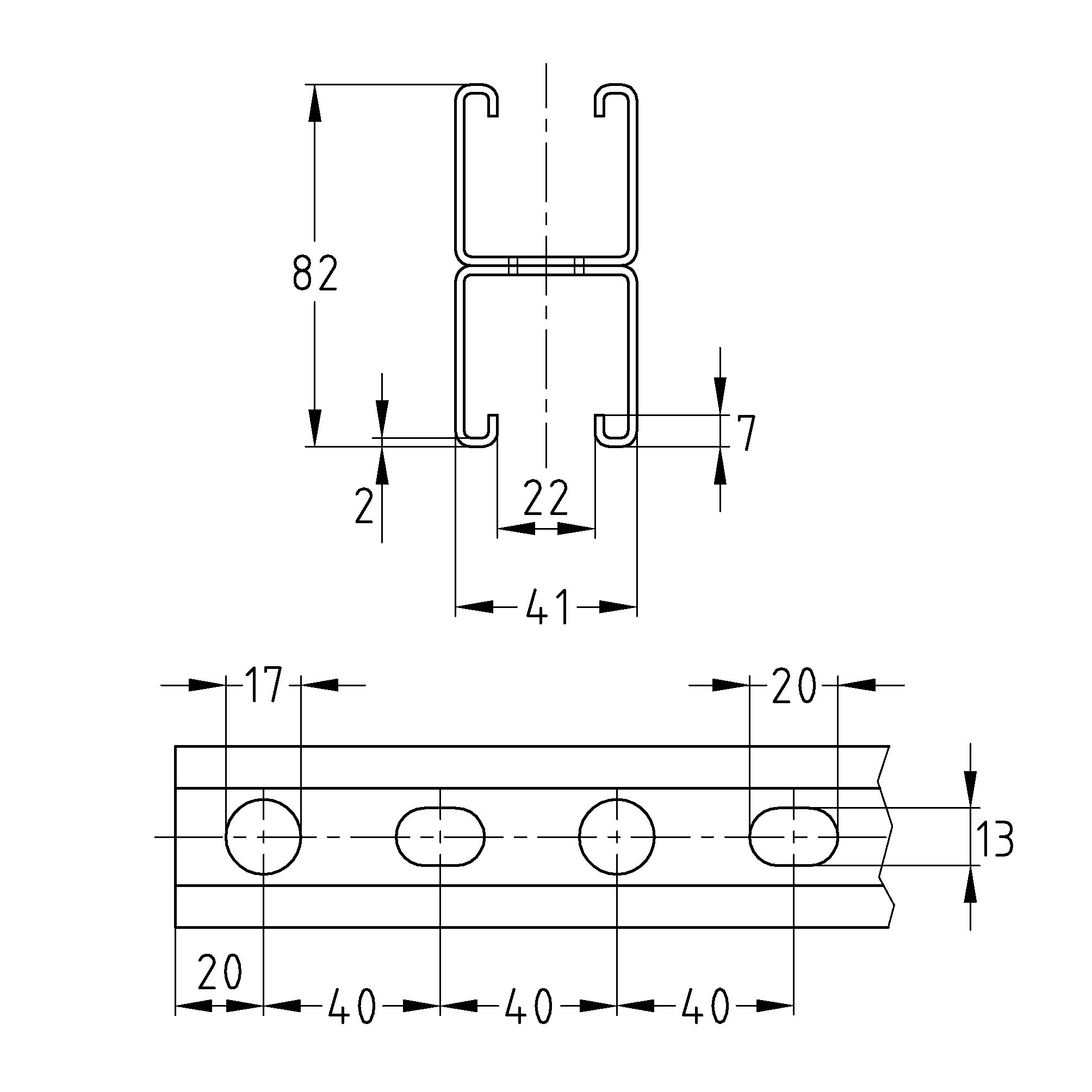 MÜPRO | Rail d’installation MPR 41/82/2,0 H | 6640 mm | galvanisé à chaud