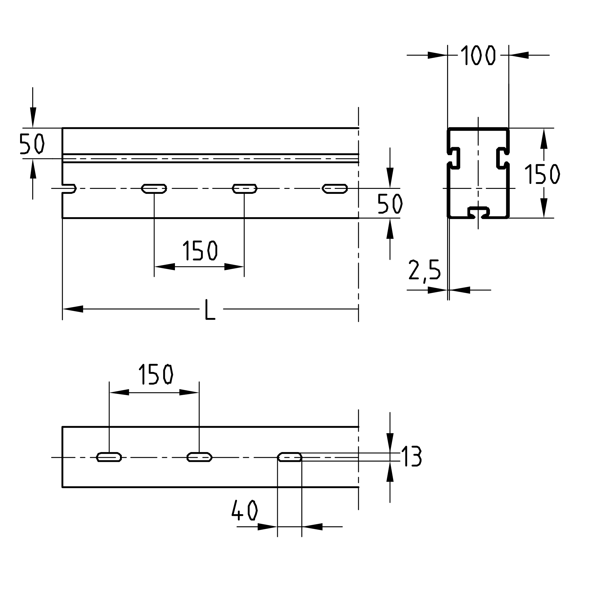 MÜPRO | Profilé MPT Q150 3 rainures Q150-2,5 3 rainures
